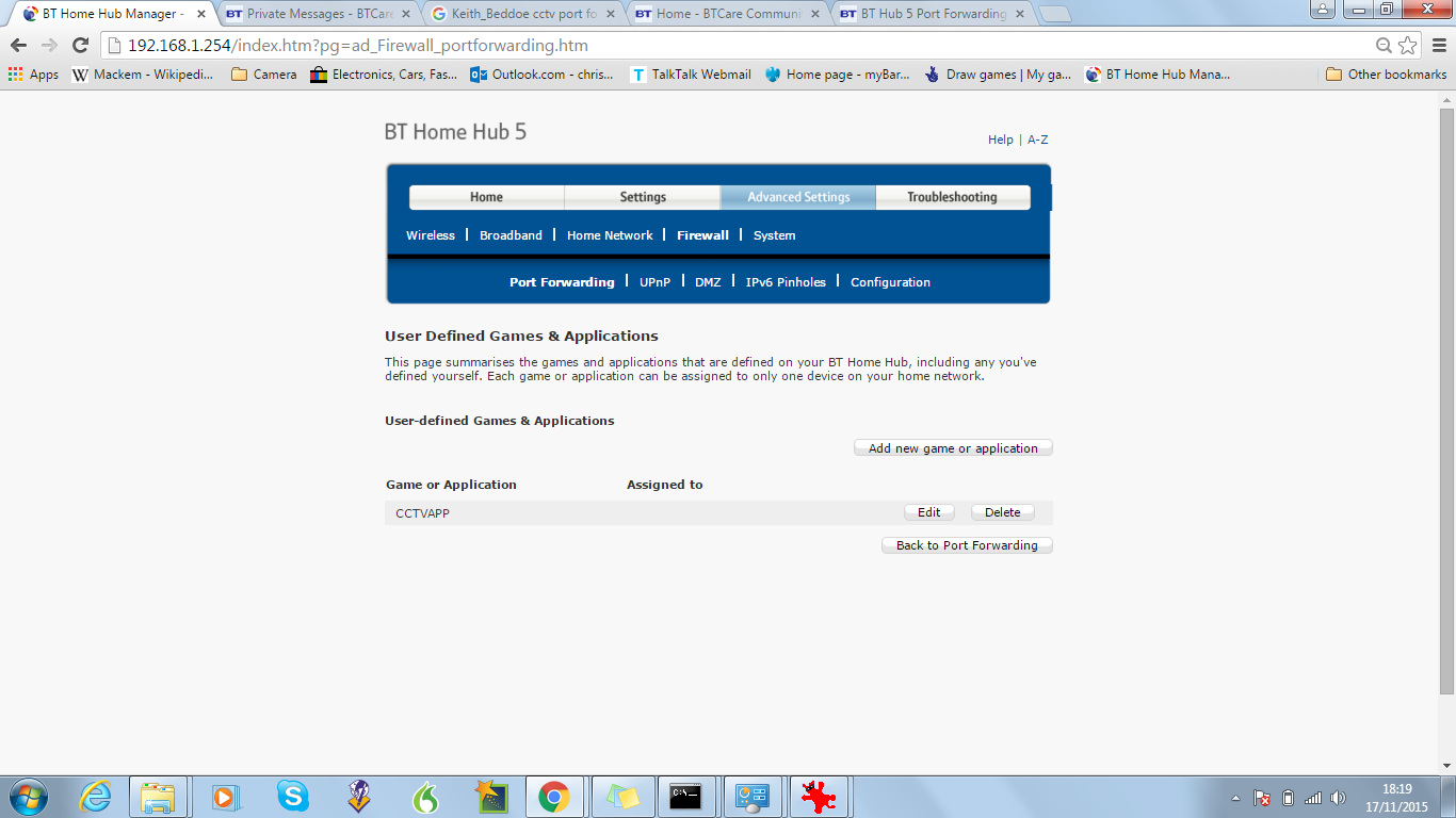 HomeHub 5 Port Forwarding issues - BT Community