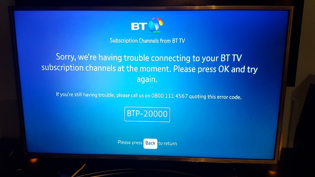 Re: BT TV error message BTP_20000 - BT Community