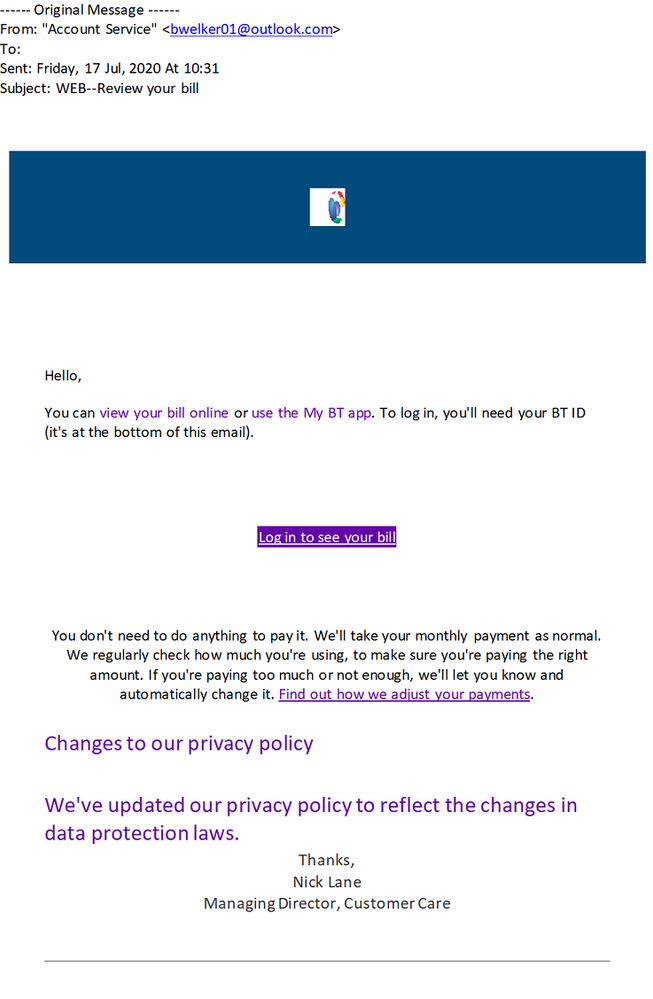 Scam Alert: BT Billing phishing email - BT Community